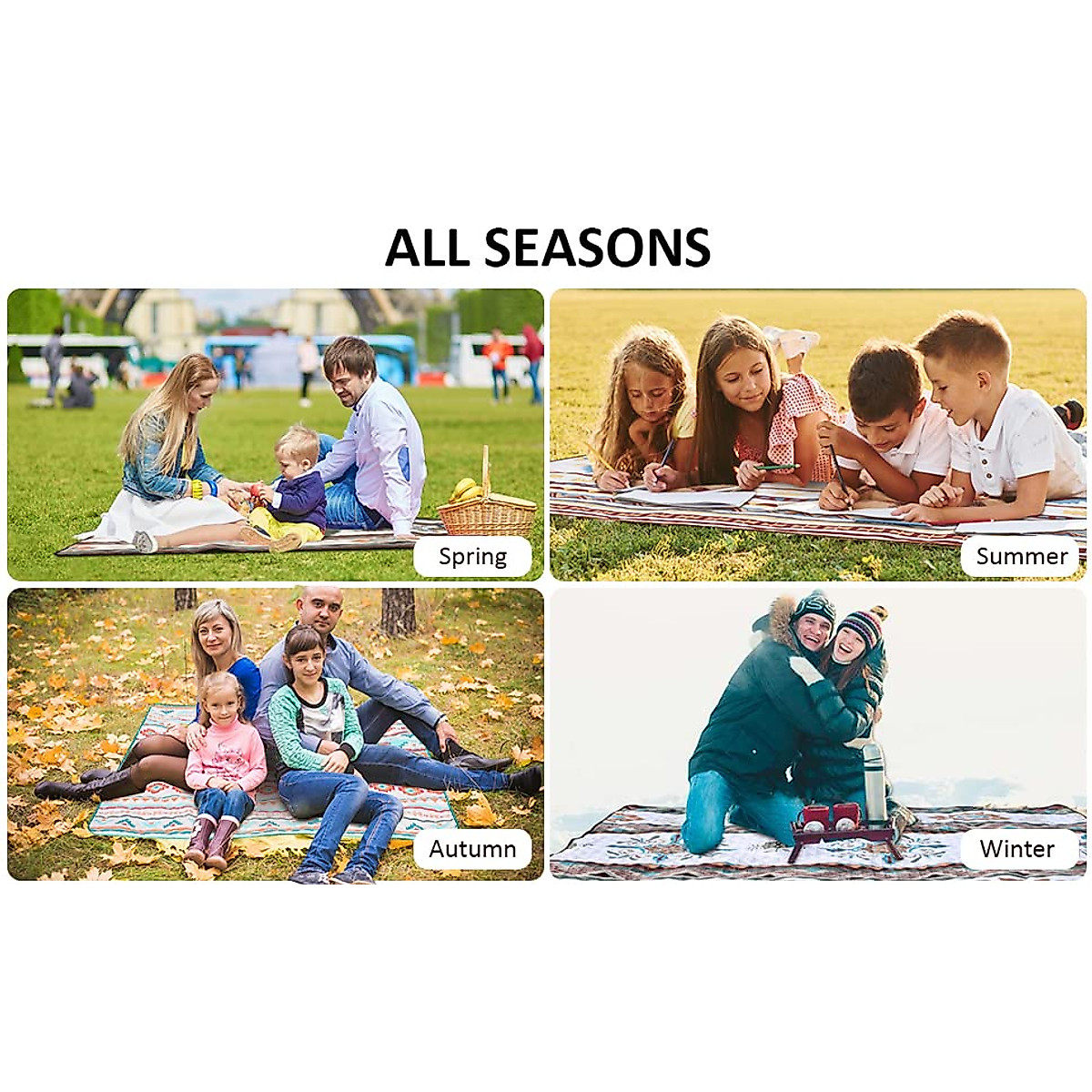 ZYlifemagic Extra Large Outdoor Picnic Blankets Waterproof, for The Beach, Camping Travelling on The Grass, Park Blanket, Rolling Up Packaging，Portable Carring, 79" x 79" Picnic Mat - Aksu Style