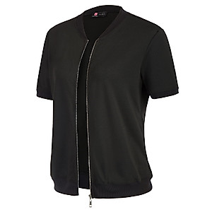 KANCY KOLE Sweatshirt for Women Zip Up Pullover Shirt Lightweight Short Sleeve Jackets with Pockets(XL,Black)