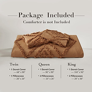 Oli Anderson Tufted Duvet Cover, Soft and Lightweight Duvet Covers Set for All Seasons, 3 Pieces Boho Embroidery Shabby Chic Bedding Set (Pumpkin Brown, Queen, 90"×90")