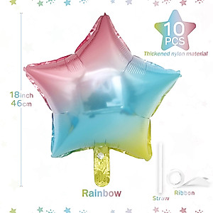 Rainbow Star Balloons 18 Inch, 10 Pcs Gradient Star Shaped Mylar Helium Foil Metallic Balloon for Birthday Party Decorations Baby Shower Wedding Anniversary Backdrop Party Supplies