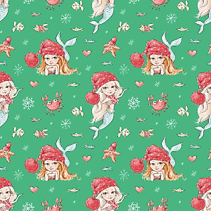 Christmas Mermaid Luxury Gift Wrap, Xmas Thick Wrapping Paper, Sea Theme Santa Princess Christmas Birthday Party Decor (6 foot x 30 inch roll)