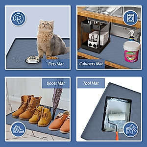 URMONA Under Sink Mat for Kitchen Waterproof, 40" x 22" Silicone Under Sink Mat for Shelf Liner Organizer, Cabinet Sink Protector Under Sink Liner for Bottom Kitchen, Bathroom(Black)