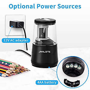 JARLINK Electric Pencil Sharpener, Classroom Pencil Sharpeners, Auto Stop for 6-8mm No.2/Colored Pencils, Electric Pencil Sharpener Plug in/USB/Battery Operated in School/Office/Home (Black)