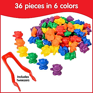 edxeducation Small Bear Counters - Mini Jar - Set of 60 - Early Math Manipulatives - Bear Counters, Tweezers and Actvity Guide - Home Learning