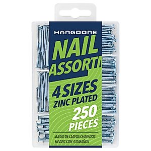 HANGDONE Nail Assortment 250-Pieces, 4 Sizes, Assorted Nails Kit for Wood/Drywall, Zinc Plated Finish
