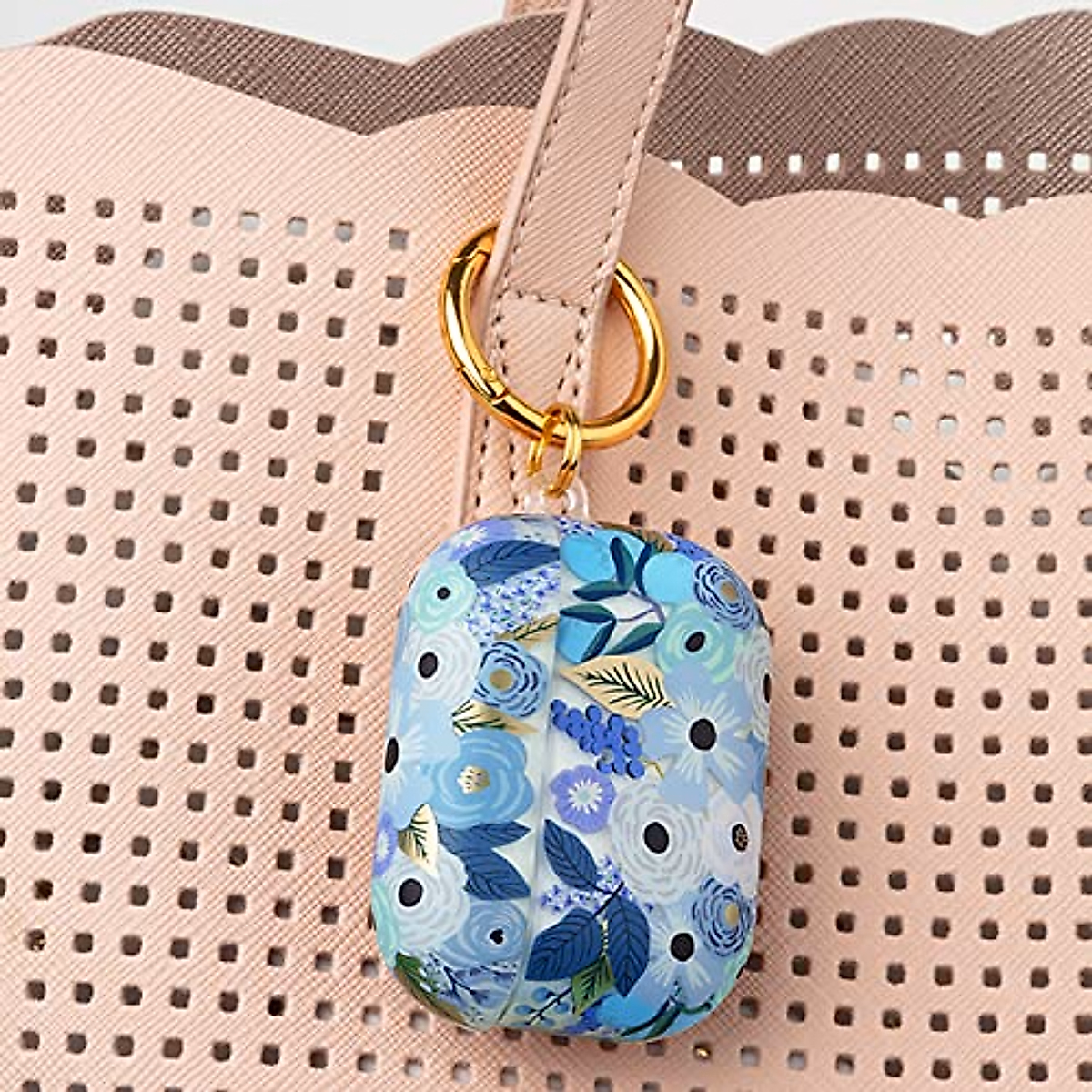 Rifle Paper Co. AirPods 3rd Generation Case with Keychain [Wireless Charging Compatible] [Visible LED] Protective Case for AirPods 3 with Floral Design, Anti Scratch, Shockproof - Garden Party Blue