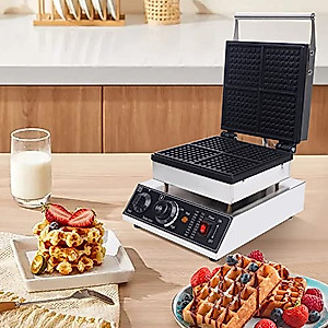SNKOURIN Commercial Waffle Maker,4 Pieces Nonstick Electric Waffle Maker Stainless Steel 110V Temperature and Time Control Belgian Waffle Maker for Bakery,Restaurant,Snack Bar or Home