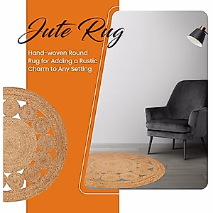 Tepo Round Jute Rug 3 ft, Braided Area Rug for Kitchen, Living Room and Bedroom, 100% Natural Rustic Hand Woven Rug, Round Woven Rug