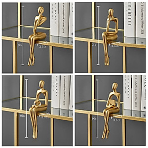 Golden Abstract Bookshelf Figures, Gold Thinker Statue Decor, Resin Sitting Sculpture, Modern Thinker Art for Bookshelf Table Shelf Desktop Table Office Home Decoration-Hold The Ball