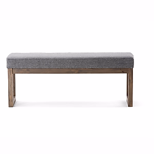 SIMPLIHOME Milltown 45 inch Wide Contemporary Rectangle Large Ottoman Bench in Grey Linen Look Fabric, Assembled, for the Living Room and Bedroom