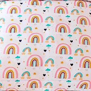 ANGIYUIN 6 Pieces Multi-Color Rainbow Queen Bedding Comforter Set for Girls Kids Cute Cloud and Love Hearts Girls Bedding Set Soft Microfiber Kid Bed in a Bag with Comforter, Sheets, Pillowcases