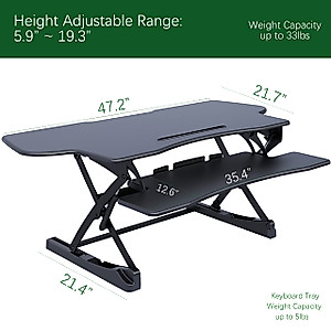 Lubvlook Standing Desk Converter, 47" Height Adjustable Sit Stand Desk Riser for Dual Monitors with Keyboard Tray, Black, SD10L