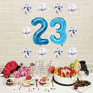 12pcs Blue Balloon Set Number 37 Balloon Kit Giant 37 Digital Foil Balloon Confetti Latex Helium Balloon Party Favors for 37th Birthday Wedding Anniversary Engagement Photo Props,37th Birthday Party