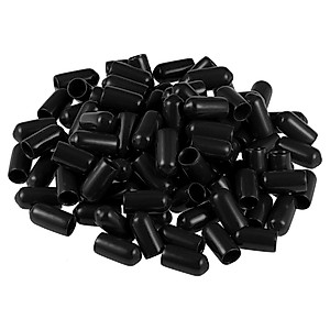 uxcell 200pcs Rubber End Caps 1/4"(6mm) ID Vinyl Round End Cap Cover Screw Thread Protectors Black
