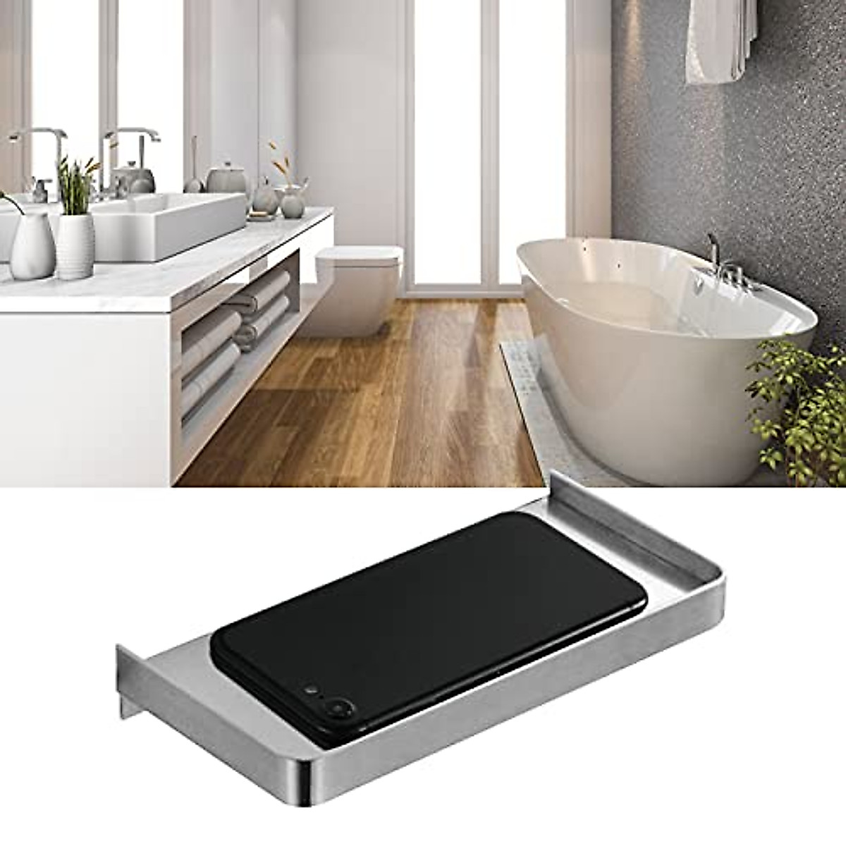 Stainless Steel Bathroom Phone Rack Holder Wall Mounted Phone Towel Storage Shelf Toilet Bathroom Supplies 185x90mm(Brushed Finish)