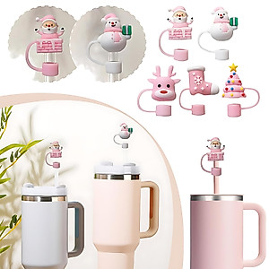 Christmas Straw Cover Cap for Stanley Cup - Reusable Silicone Topper for 30 & 40 Oz Tumblers, 10mm Straw Tip Lids, Dust-Proof Accessory for Holiday Gifts and Party Decor