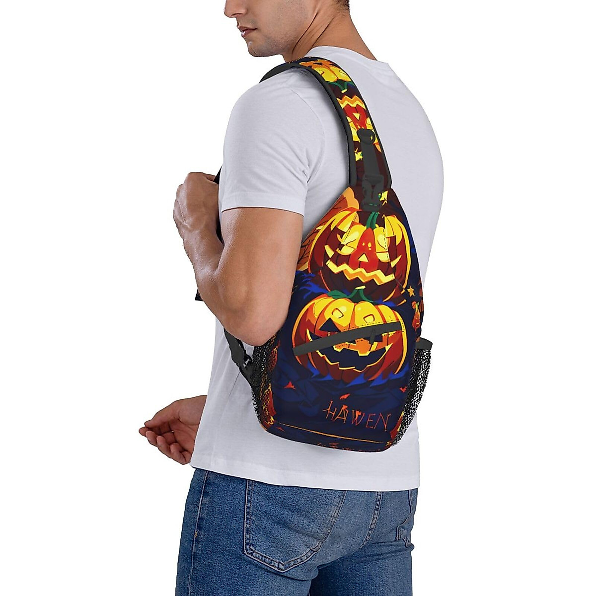Halloween Pumpkin High Storage Capacity Chest Bag Diagonally Sling Backpack Crossbody Shoulder Bag For Men Women