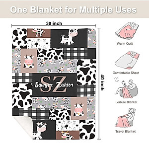 NZOOHY Cow Print Patchwork Personalized Baby Blanket for Girl Boy Soft Warm Newborn Throw Naps Swaddle Custom Blanket 30X40 in
