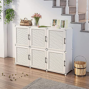 KUYT Portable 36 Pair DIY Shoe Storage Shelf Organizer, Plastic Shoe Organizer for Entryway, Shoe Cabinet with Doors, for Shoes Boots Slippers