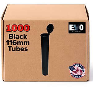 Evo Plastics 116mm Black Tubes- Pop Top Vials - 1000 Count