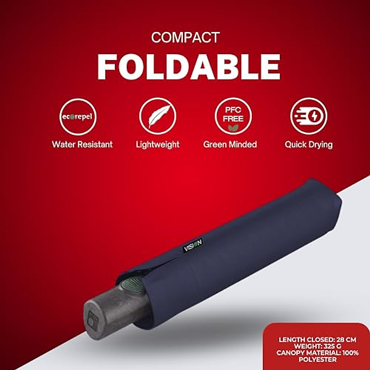 Knirps Vision Duomatic Automatic Open Close Rain Umbrella - Compact Windproof Umbrella for Rain - Durable Travel Umbrella for Adults - 97cm Diameter Retractable Umbrella & Carrying Case, Water Colored