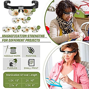 Rechargeable Headband Magnifying Glass, Hands Free Head Mount Magnifier Glasses with LED Light, 1.5X-2X-2.5X-3.5X Lighted Magnifying Headset for Close Work Reading Craft Jewelers Hobby Lash Extensions