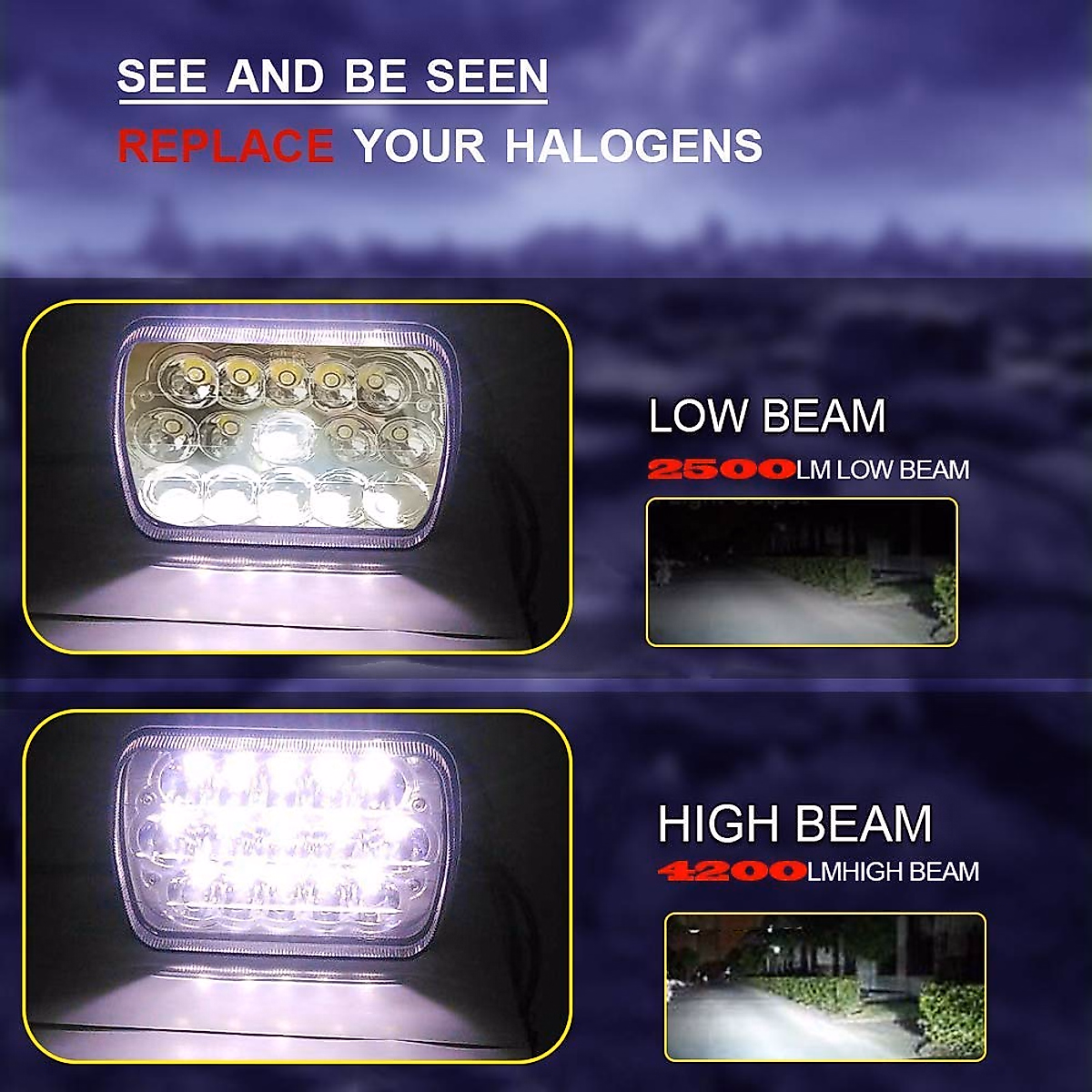 DOT 5X7 7"X6" Led Headlights Sealed Beam Hi/Lo Replace For H6054 Xenon Halogen Headlamps Wrangler Grand Cherokee XJ YJ 4x4 Tacoma pickup Dodge Ram Ford F250 E350 Chevy Corvette van