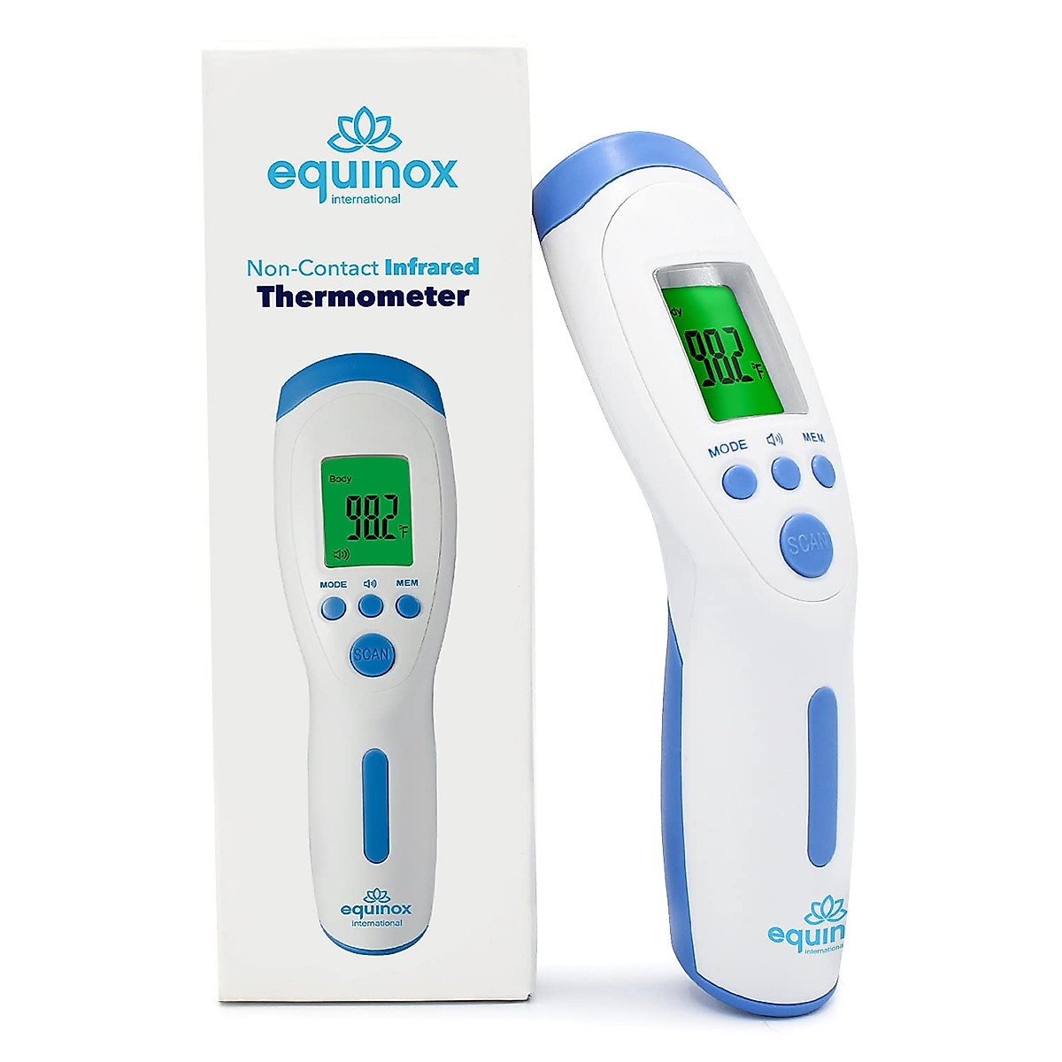 Equinox International, Digital Forehead Thermometer - Thermometer for Adults - No Touch Thermometer (Non Contact) - Body/Surface/Room Temperature Scanner � LCD Display Ideal for Whole Family & Babies
