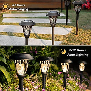 LeiDrail Solar Pathway Lights Outdoor 8 Pack Solar Walkway Lights Decorative Pathway Lights Solar Powered Waterproof Warm White Landscape Lighting for Yard Lawn Garden Sidewalk