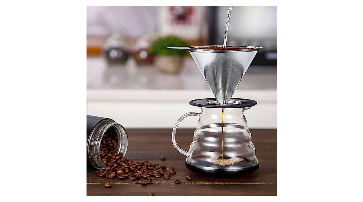 Stainless Steel Pour Over Coffee Dripper - Reusable & Portable