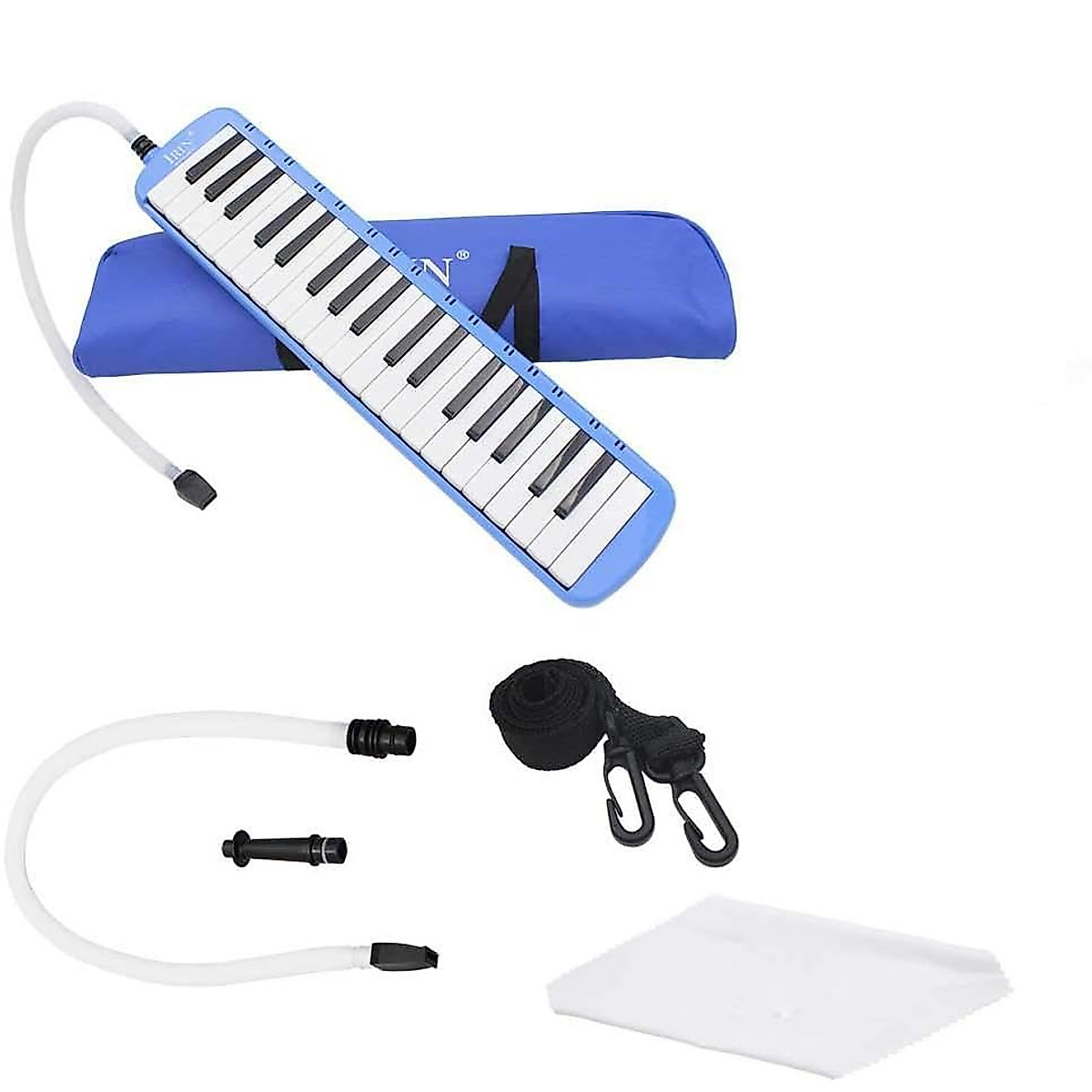 Key Mouth Piano Melodica ABS Keyboard Musical Accordions Instrument with Carrying Bag Strap Mouthpiece Portable Blowpipe & Blowpipe Student Class Harmonica with Bag Adults Gift (37 Keys, Blue)