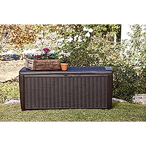 Keter Sumatra 135 gallon Outdoor Storage Rattan Deck Box, Brown