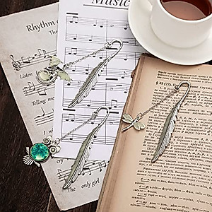 3 Pieces Vintage Metal Feather Bookmark Glow in The Dark 3D Silver Dragonfly Owl Dragon Bookmarks Gift for Book Lovers Students Teachers Reader
