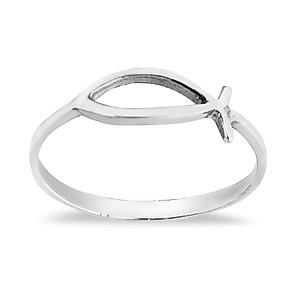 AeraVida Simplistic Plain Ichthys Christian Fish Sterling Silver Everyday Ring | Statement Fashion, Promise ring, Couple Unisex Ring | Jewelry Gift for All Occasions | Size 9