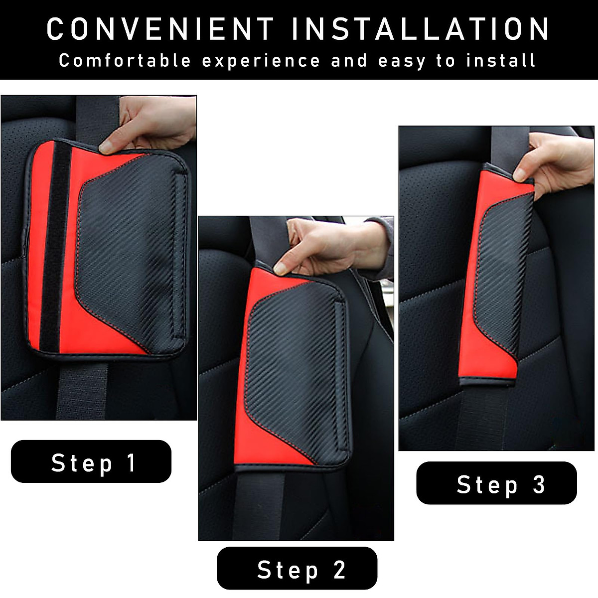 Ziciner 2 PCS Car Seat Belt Cover, Soft Carbon Fiber Leather Safety Belt Shoulder Strap Pads, Breathable Harness Pad Helps Protect Your Neck & Shoulders Universal for Car, Truck, SUV (Black&Red)