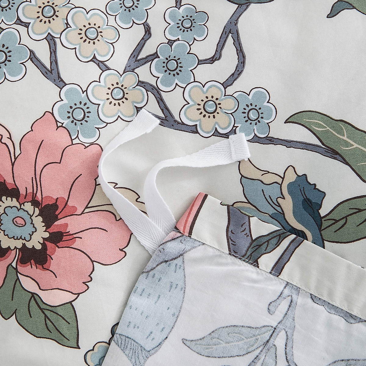 Eikei Cottage Bloom Garden Duvet Cover Set French Country Provincial Chic Floral Birds Bedding Peony Blossom Tree Branches (Muted, King)