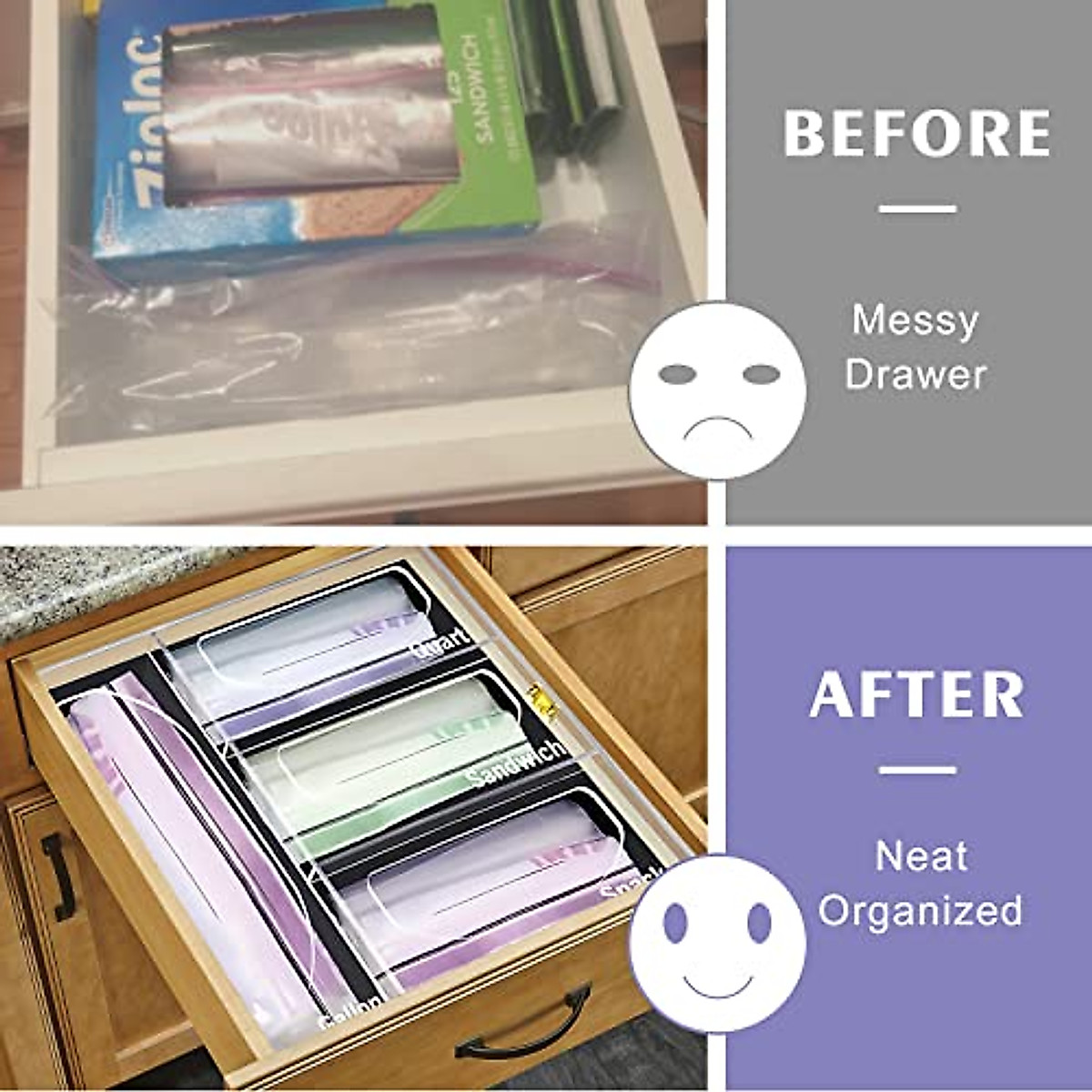 Ziplock Bag Storage Organizer for Kitchen Drawer