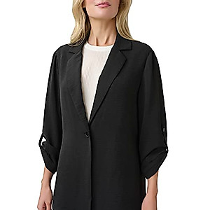 Adrianna Papell Women's Roll Sleeve One Button Blazer, Black, S