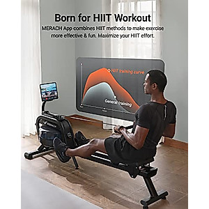 MERACH Water Magnetic Rowing Machine, Bluetooth Rower Machine with App Compatible and Dual Slide Rail, 350LB Max Weight, 16 Levels of Auto Resistance Feature, Rowing Machines for Home Use, R06