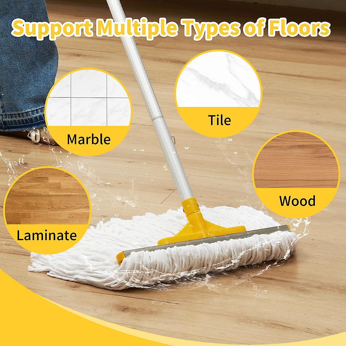 Commercial Industrial Mop for Floor Cleaning, String Wet Mop Heavy Duty Cotton Mop ,59inch Handle ,Add Extra One Mop Head