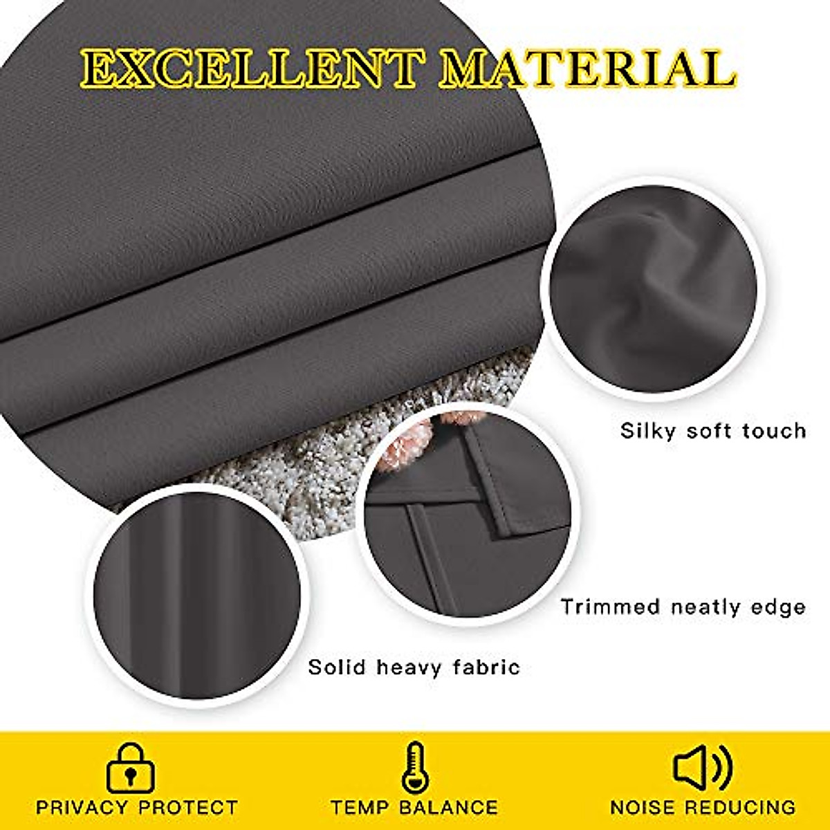 NICETOWN Gray Blackout Curtains for Bedroom 84 inches Long - Thermal Curtains & Drapes Grommet Noise Reducing Room Darkening Solid Window Panels for Living Room (2 Panels, W52 x L84, Grey)