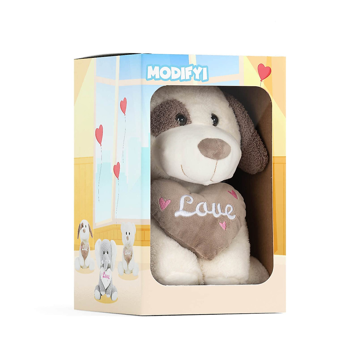 MODIFYI Plush Toys, Gift Toy, Huggable Dog Stuffed Animal Toy, Hugging A Heart-Shaped Toy, Soft and Lovely Plush Puppy, Washable, Suitable for Newborns, Toddlers, Kids, Multi, Beige, 9"