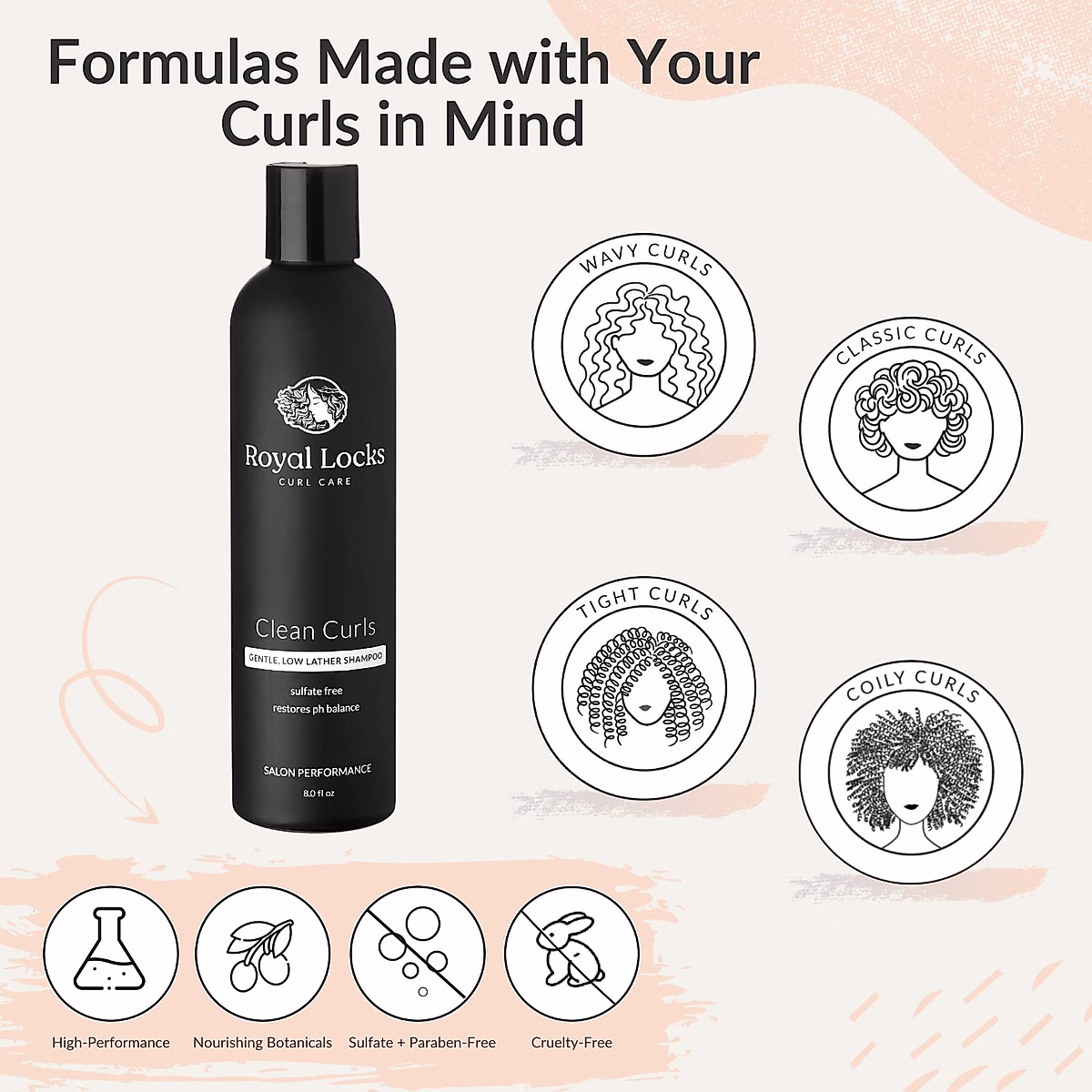 Curly Hair Shampoo by Royal Locks . Clean Curls is Sulphate and Paraben Free . Gentle and hydrating for curly , dry , damaged , grey , permed , or fine hair.