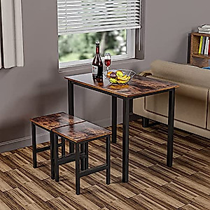 AWQM 3 Piece Dining Table Set, Small Kitchen Table and 2 Stools, Kitchen Breakfast Dining Table Set, Breakfast Table of 35.43 x 23.62 x 29.92 inches, Stools of 13.8 x 13.8 x 17.8 inches, Rustic Brown