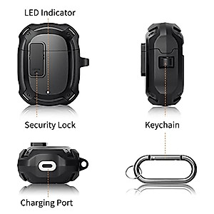 JAKPAK Compatible with Google Pixel Buds 2 Case Cover [Front LED Visible] Shockproof Protective Case with Keychain Secure Lock Design Hard PC Case Cover for Pixel Buds 2 2020 Black