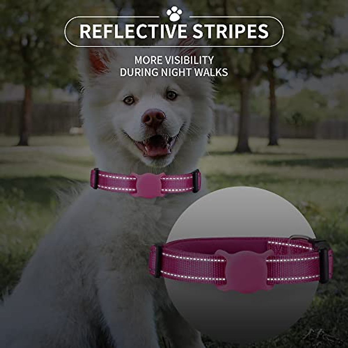 AirTag Dog Collar for Small Medium Large Dogs, Animire Soft Neoprene Padded Pet Cat Collar, Nylon Puppy Collar with Silicone Air Tag Case Holder Accessories, 9''-16'' Neck