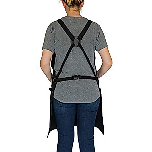 Professional Chef Apron for Men Women Cooking Kitchen BBQ Grill with Large Tool Pockets, Adjustable Size, Cotton Black, Quick Release Buckle, Dual Side Loops