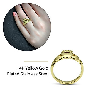 Eternal Sparkles Women's Claddagh Celtic Irish Fashion Comfort Statement Love Ring in 14K Gold Plated Stainless Steel