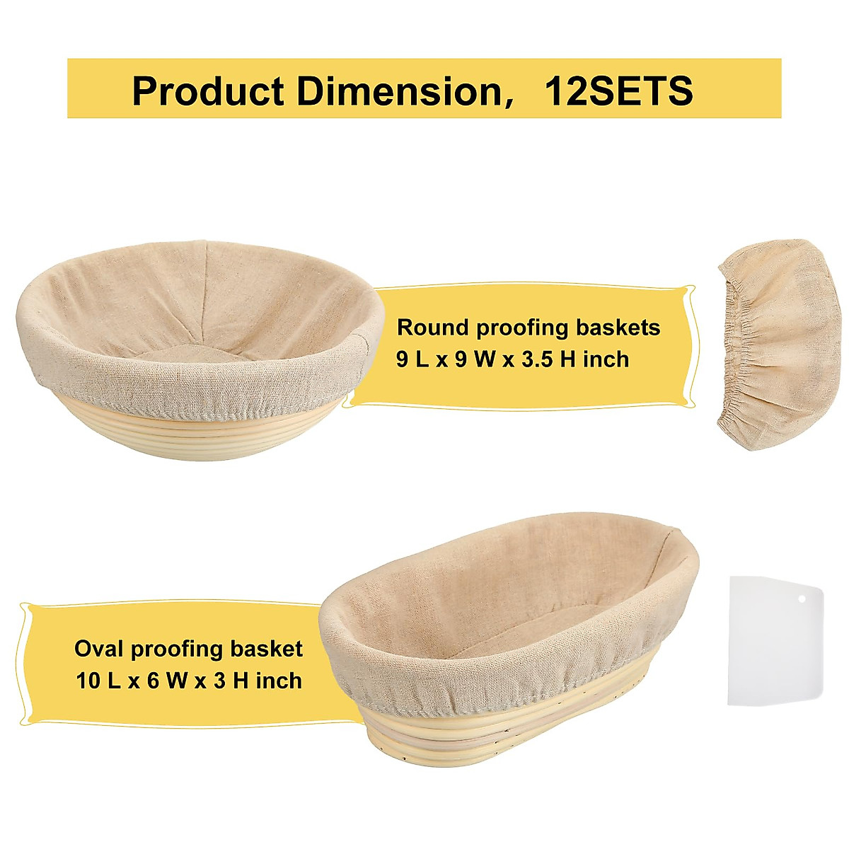 Geetery Set of 12 Proofing Basket, 10 Inch Round Oval Cane Bread Proofing Baskets with Sourdough Bread Baking Supplies, Making Kit for Dough Baking