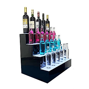 Cozyel 24 Inch 4 Step LED Lighted Liquor Bottle Display Illuminated Liquor Bottle Bar Display Stand LED Display Shelf 4 Tier Home Commercial Bar Drinks Lighting Shelves with Remote Control